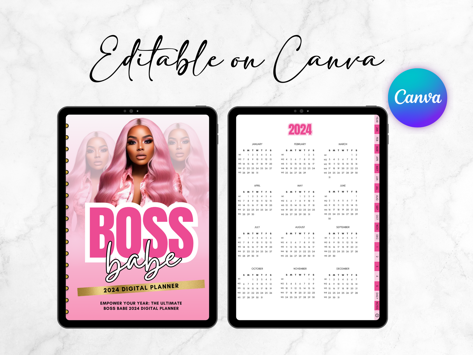 PLR Girl boss 2024 Canva Digital planner – PLR Digital Planner