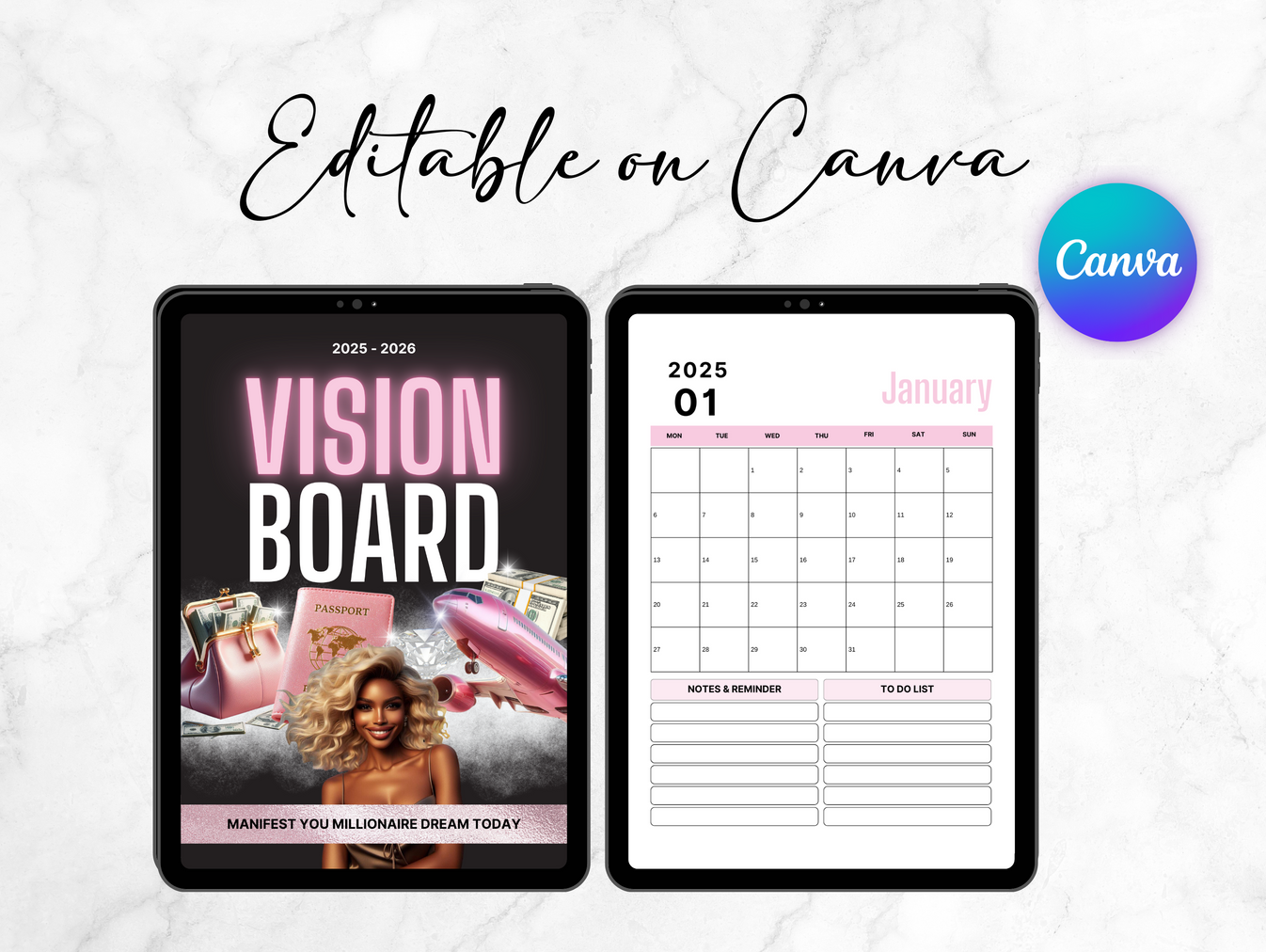 PLR Dated Vision Board 2025-2026 Journal Canva Template – PLR Digital ...