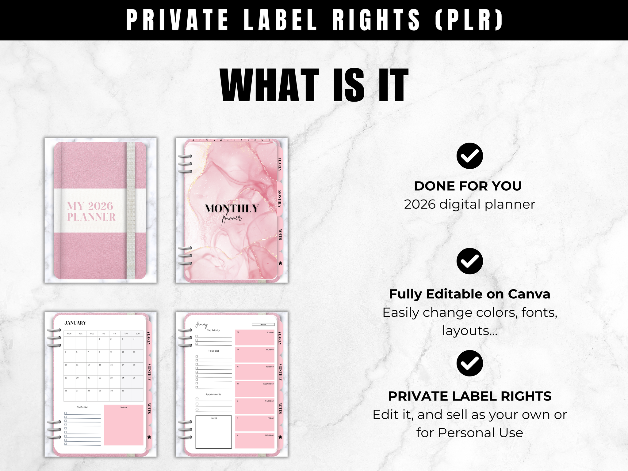 2026 pink marble digital product – PLR Digital Planner