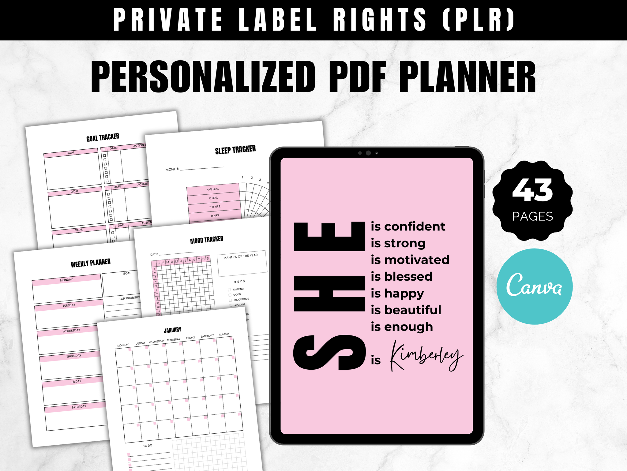 Personalized She is Self Love Planner – PLR Digital Planner