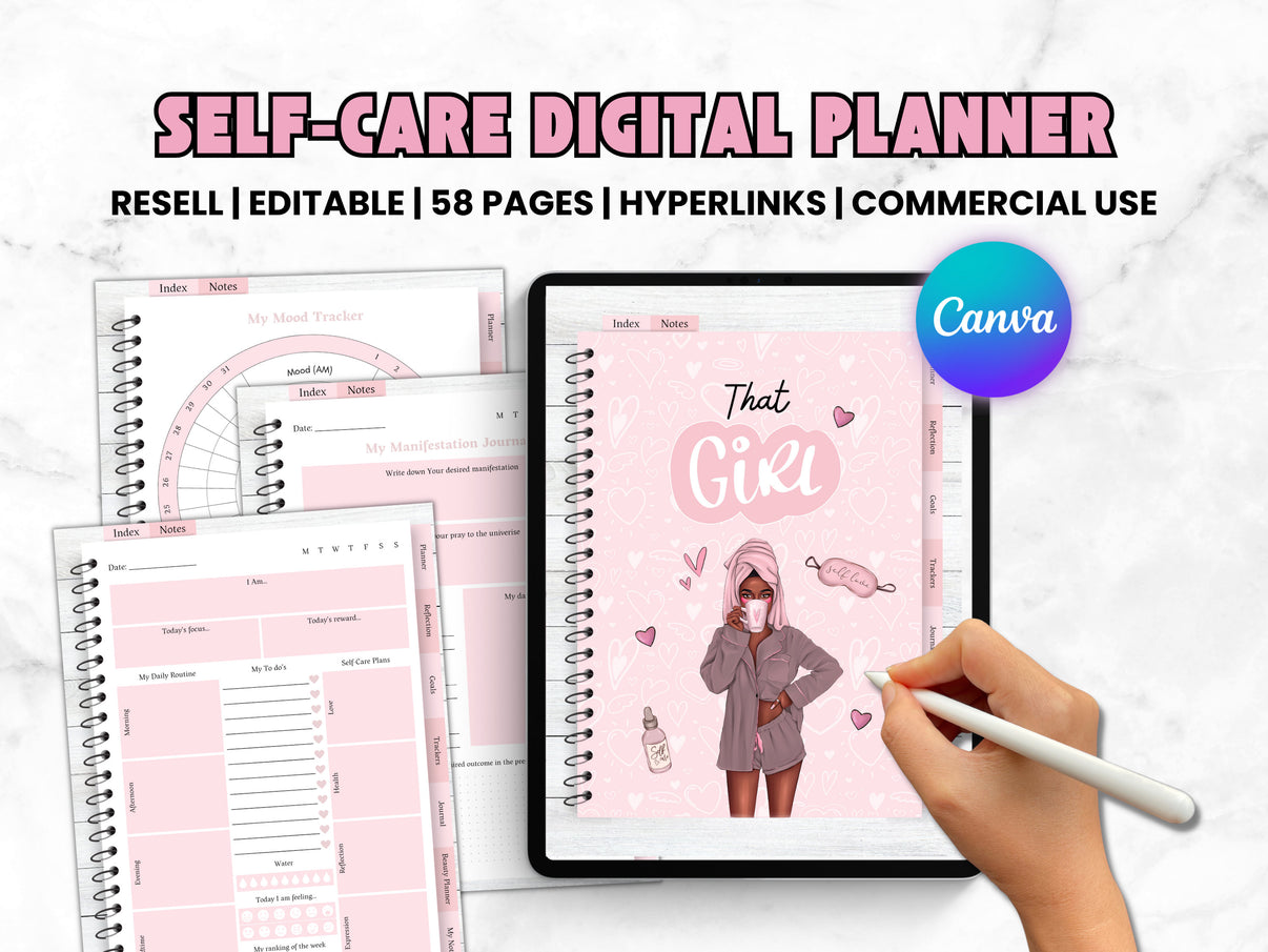 That Girl Self-Care Canva Digital Planner Template – PLR Digital Planner